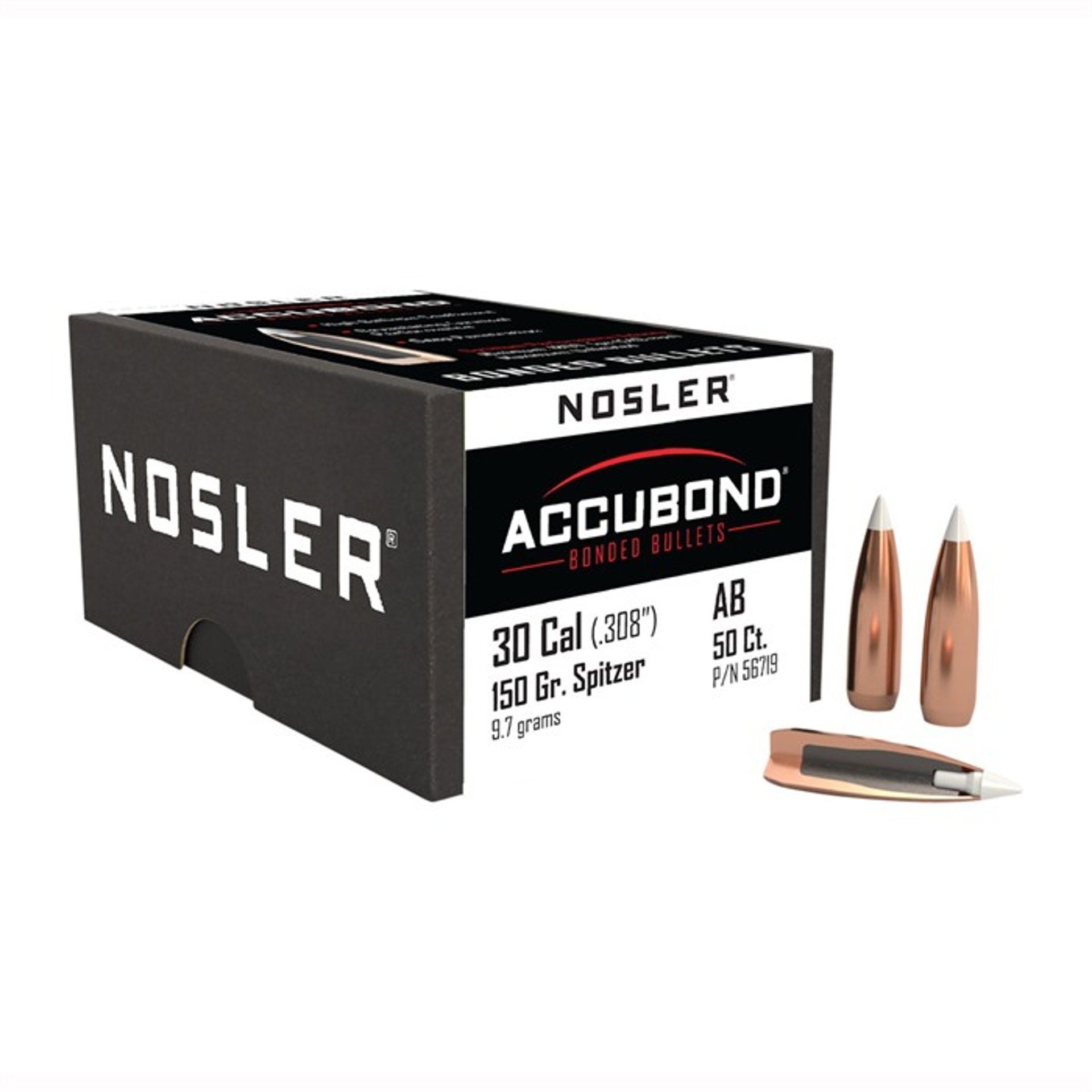 NOSLER, INC. Accubond 30 Caliber (0.308") Spitzer BT 180gr 50/Box SKU ...