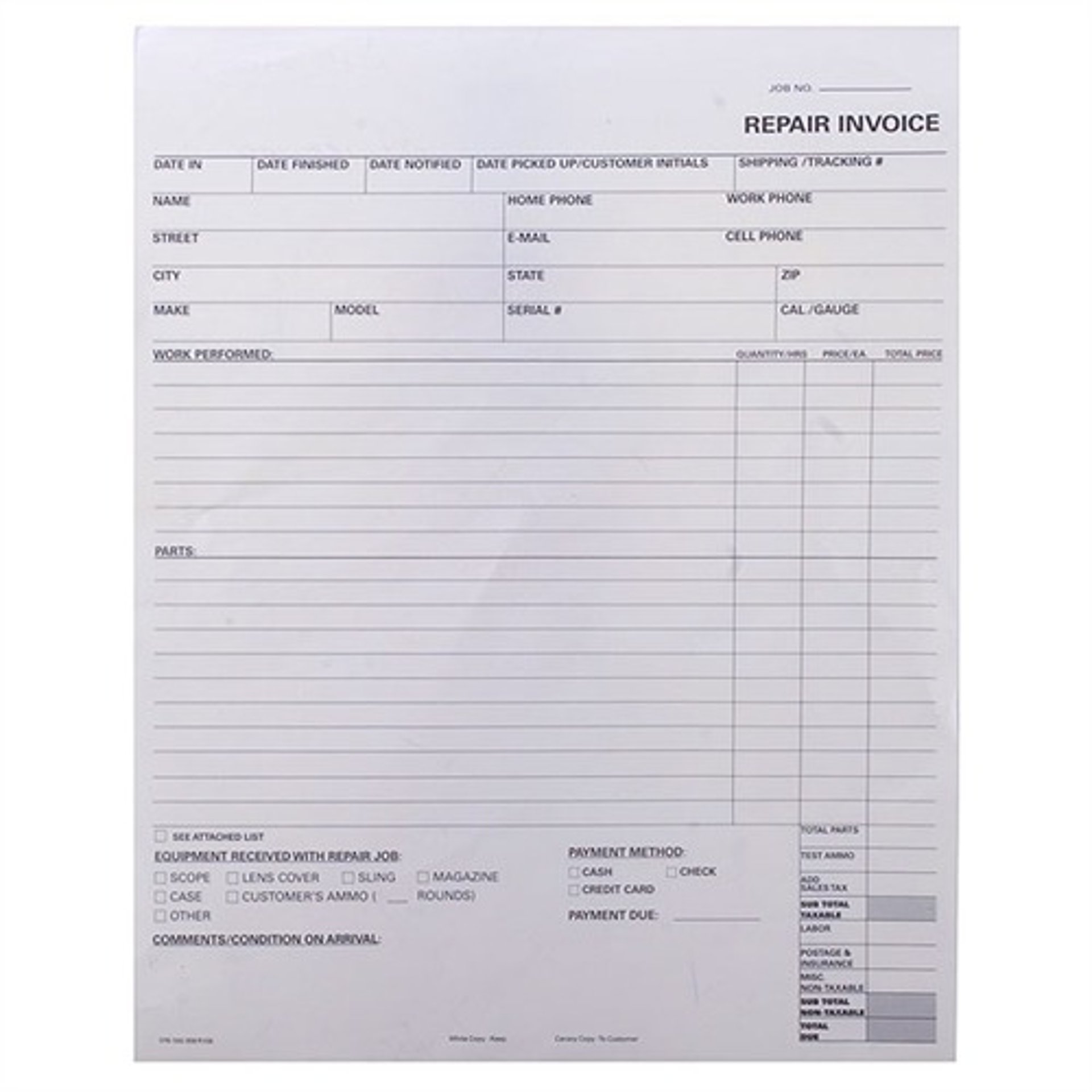 BROWNELLS Repair Invoice 2-Part Forms 100 Pack SKU: 084188100