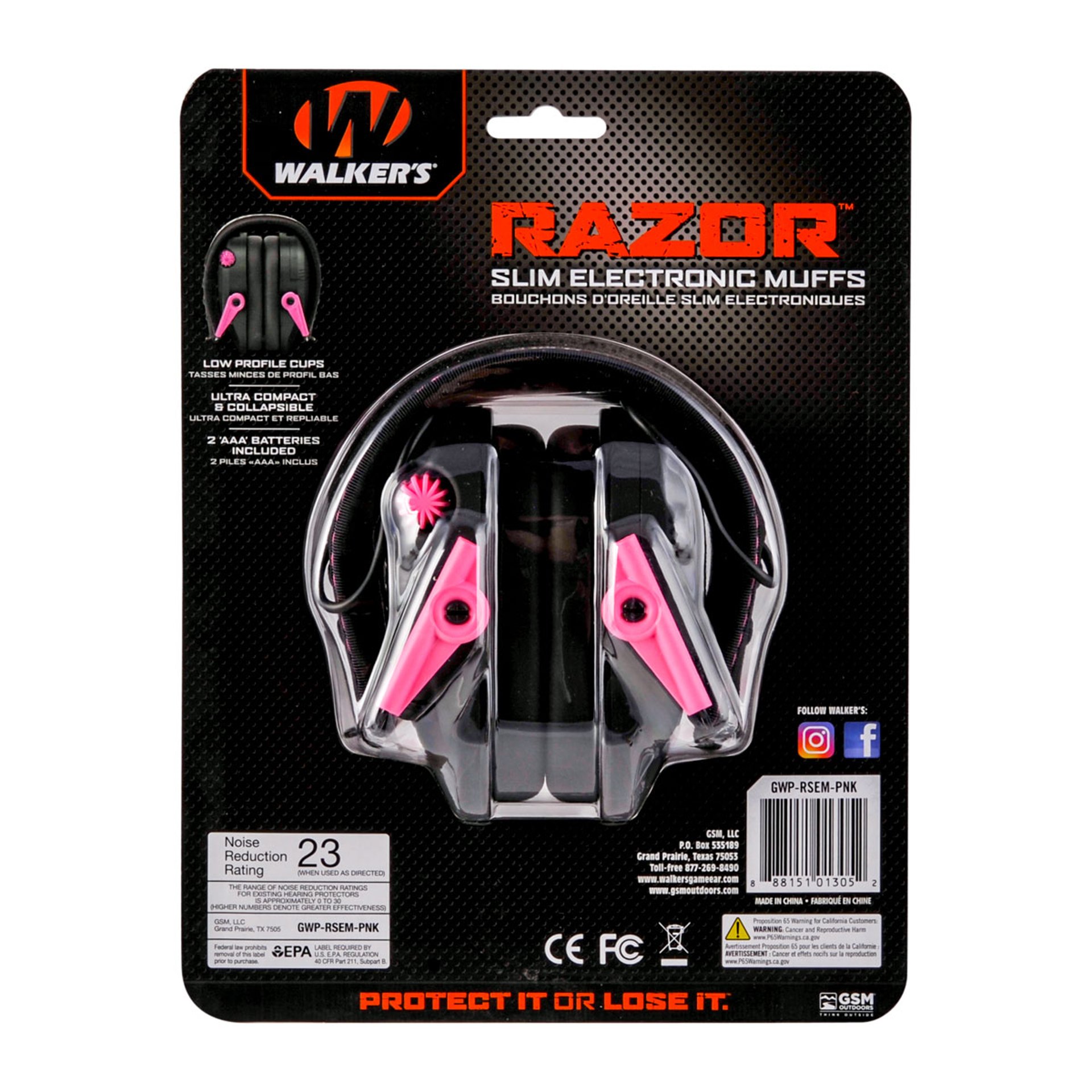WALKERS GAME EAR Razor Slim Electronic Muffs, Black SKU: 100036626