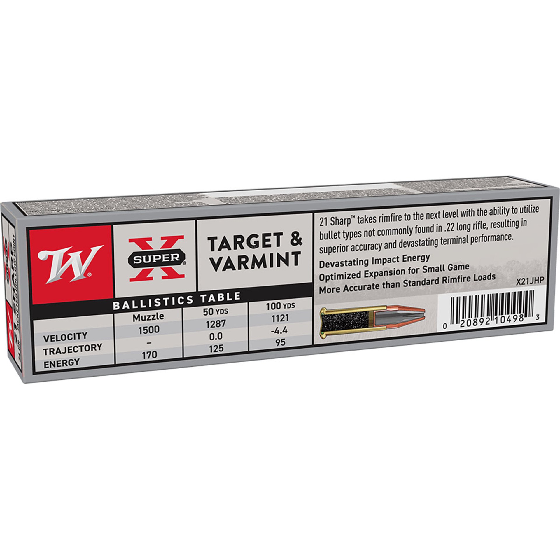 WINCHESTER SUPER-X 21 SHARP JACKETED HOLLOW POINT RIMFIRE AMMO