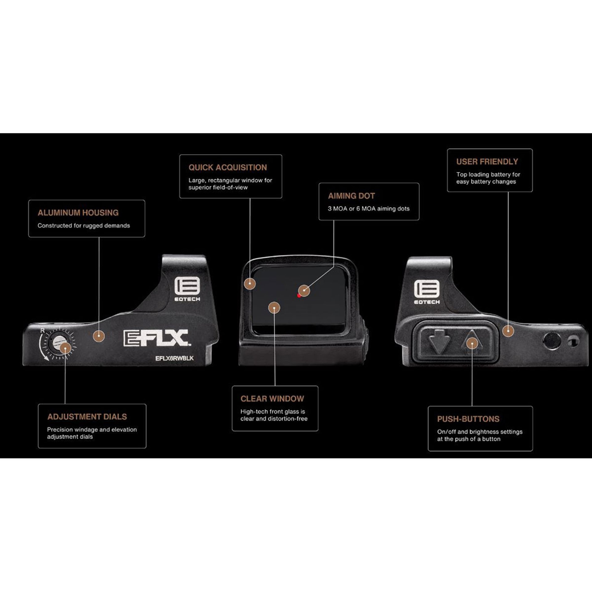 EOTECH EFLX 3-MOA Dot Reticle Mini Reflex Sight Black SKU: 430100677
