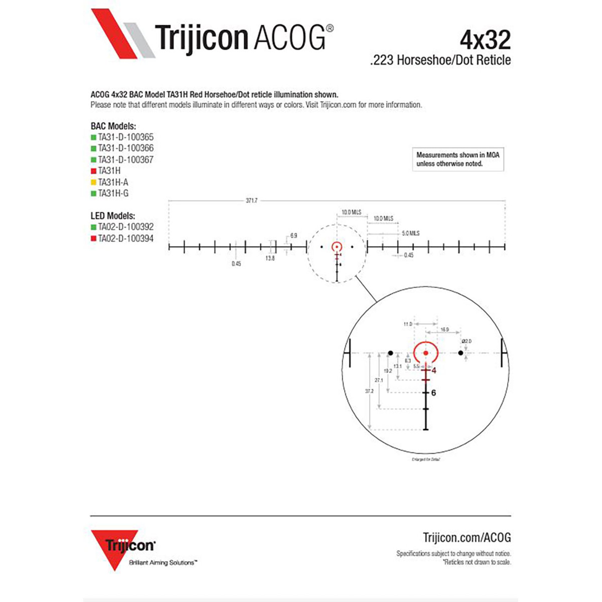 TRIJICON ACOG BAC 223/556 BDC 4x32mm FXD Red Crosshair W/TA51 MNT BLK ...