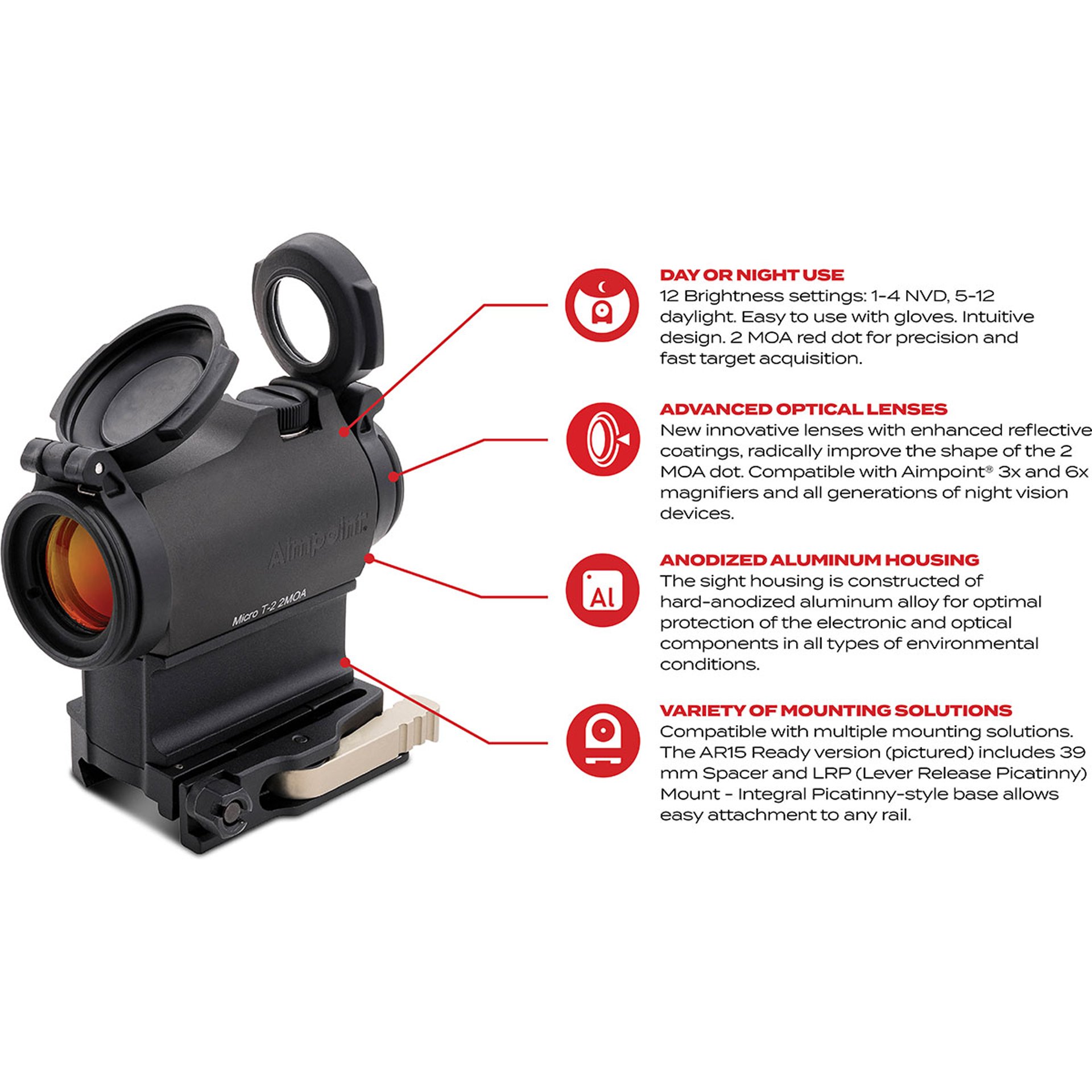 AIMPOINT Micro T-2 2 MOA Red Dot Reflex Sight W/FAST Mount FDE SKU ...