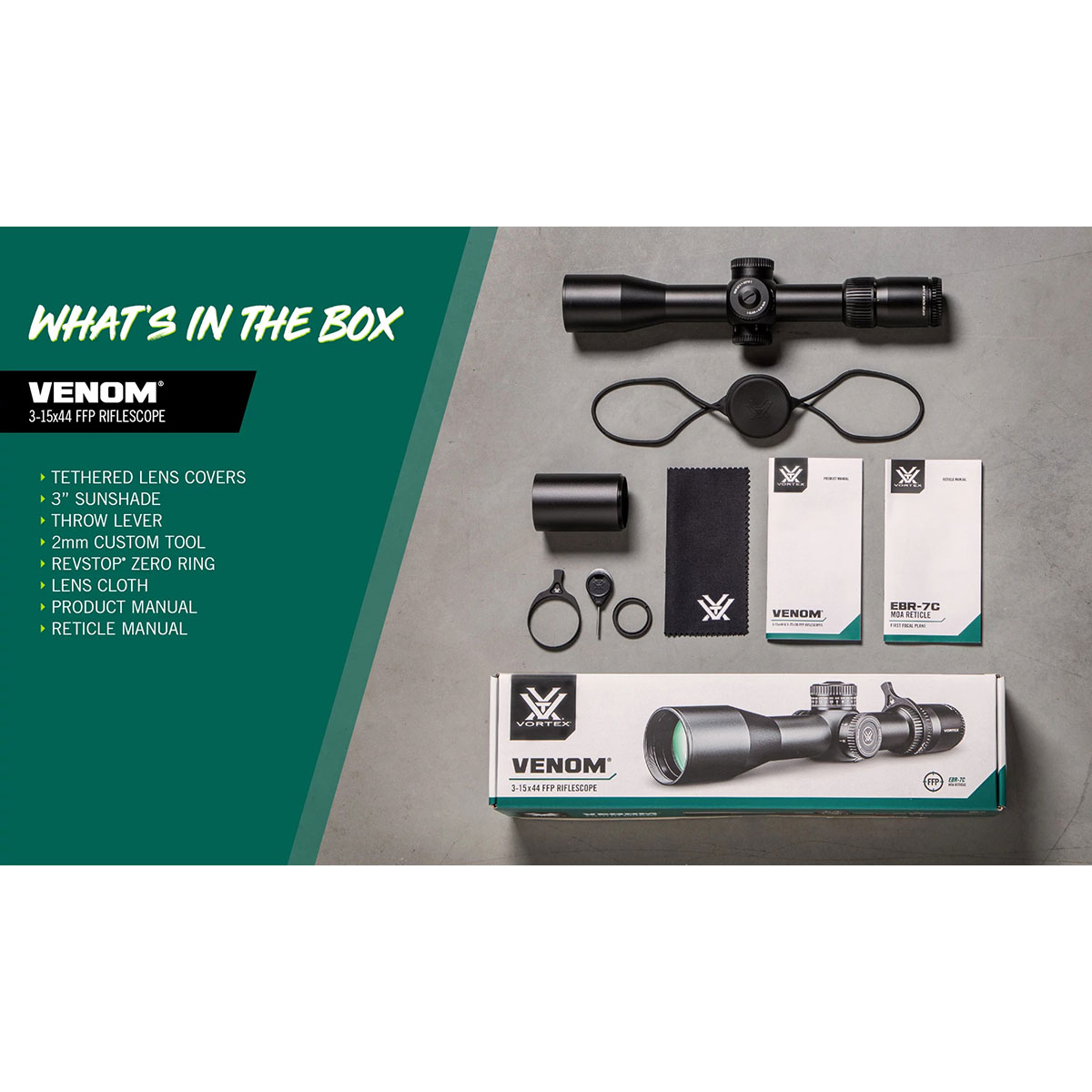 VORTEX OPTICS Venom 3-15x44mm FFP EBR-7C MOA Reticle Black SKU: 430107731