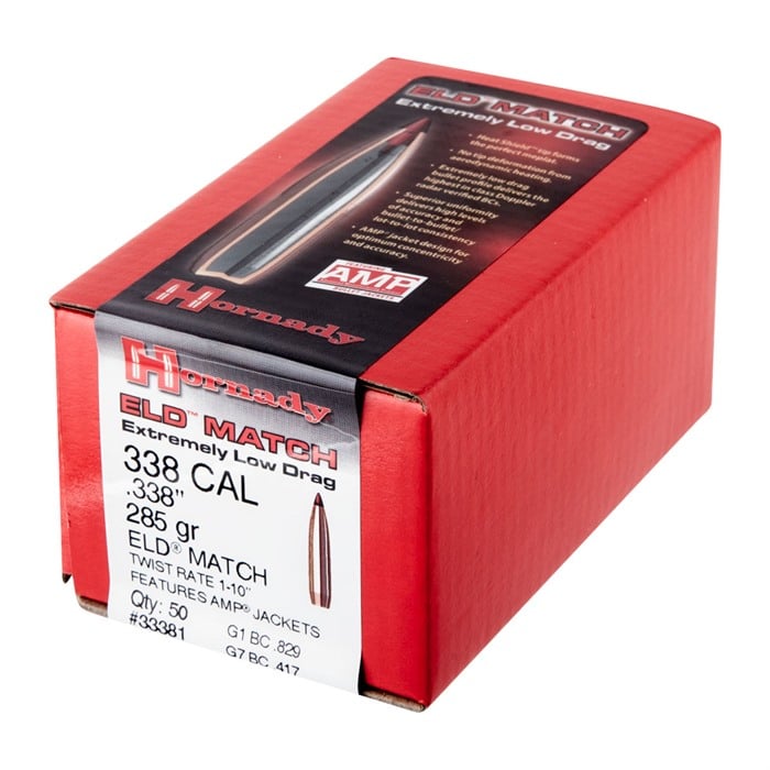 HORNADY ELD® MATCH 338 CALIBER (0.338") POLYMER TIP BOAT TAIL BULLETS