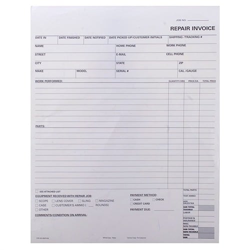 BROWNELLS Repair Invoice 2-Part Forms 100 Pack SKU: 084188100
