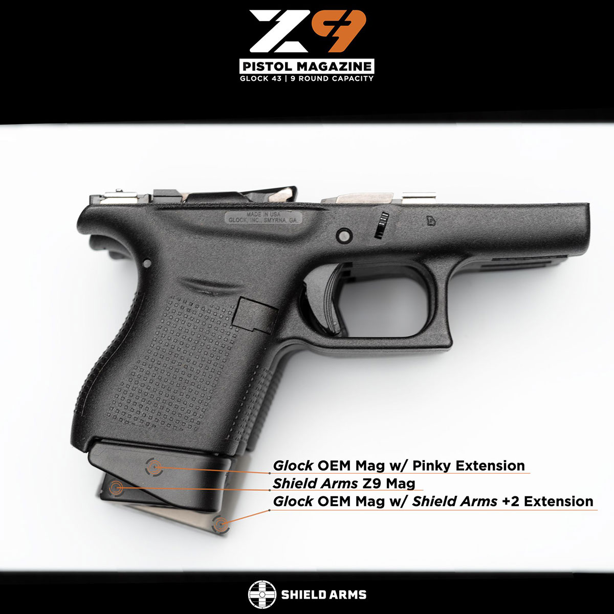 SHIELD ARMS Z9 9MM LUGER MAGAZINE FOR GLOCK® 43
