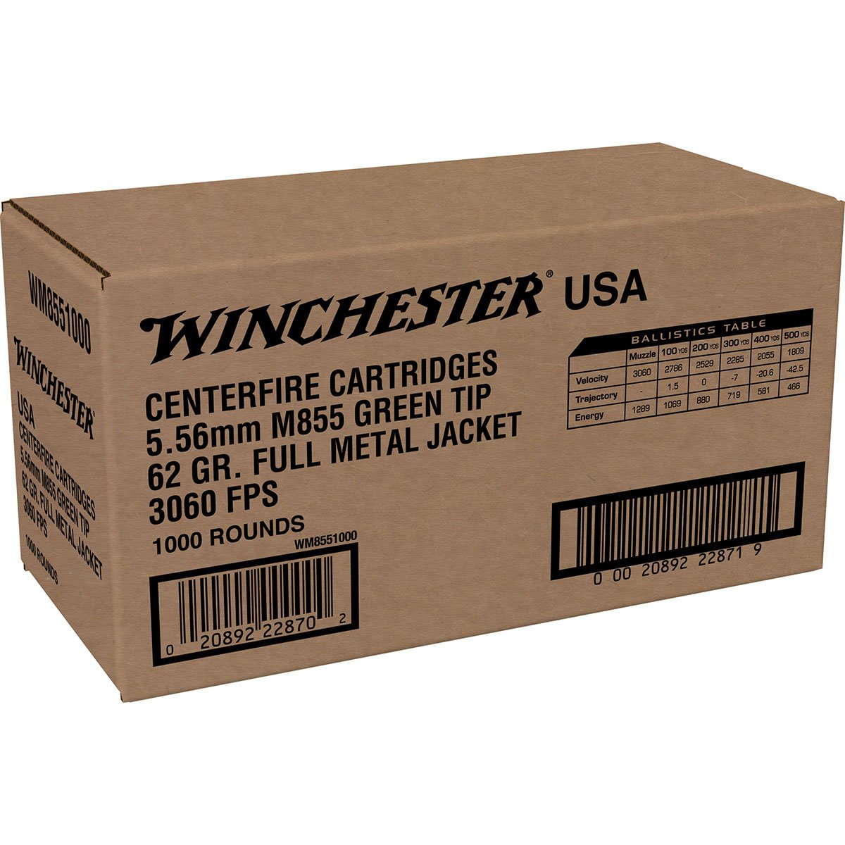 WINCHESTER 5.56mm NATO 62gr Full Metal Jacket 500/Box