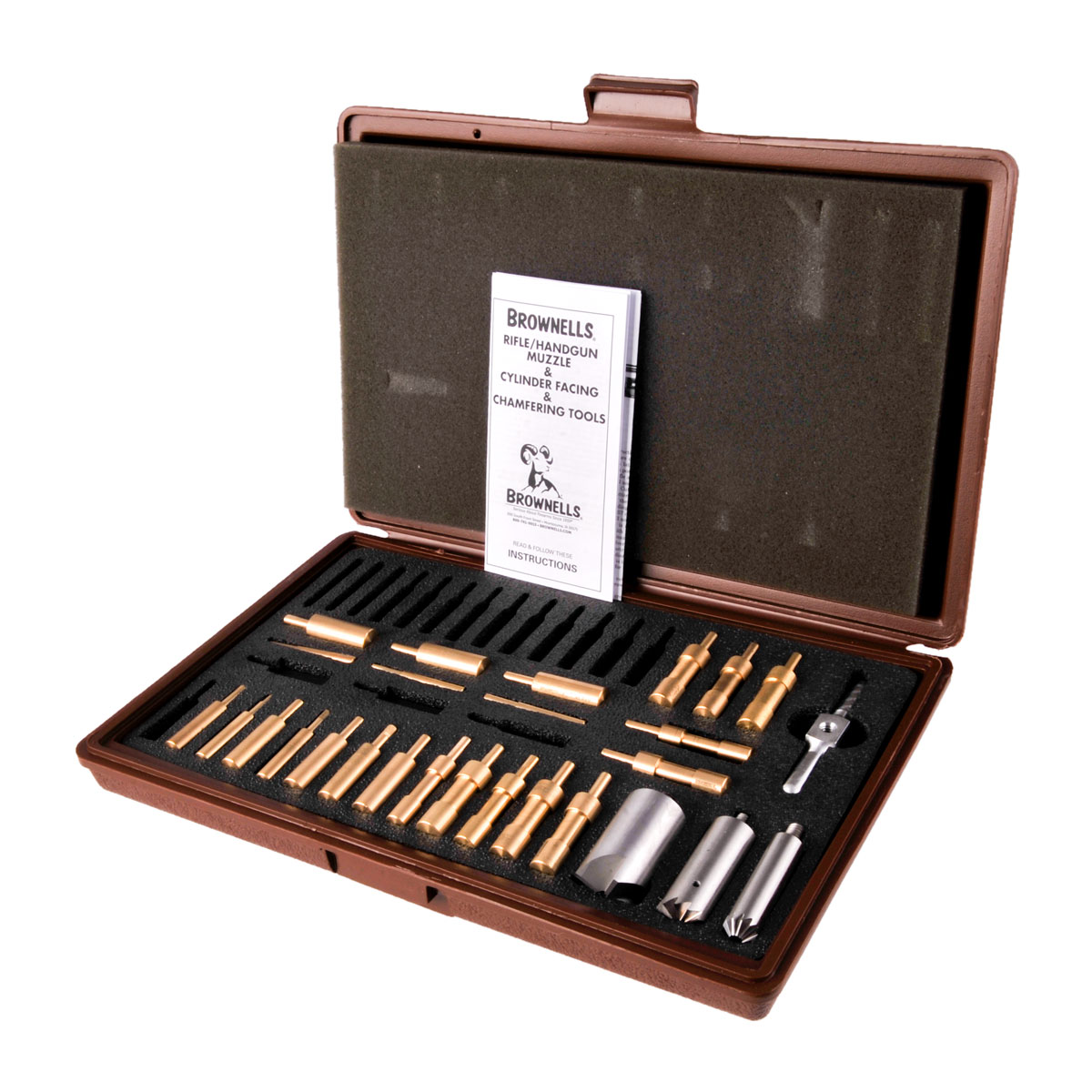 BROWNELLS HANDGUN MASTER CHAMFERING AND FACING COMBO SET W /BRASS PILOTS