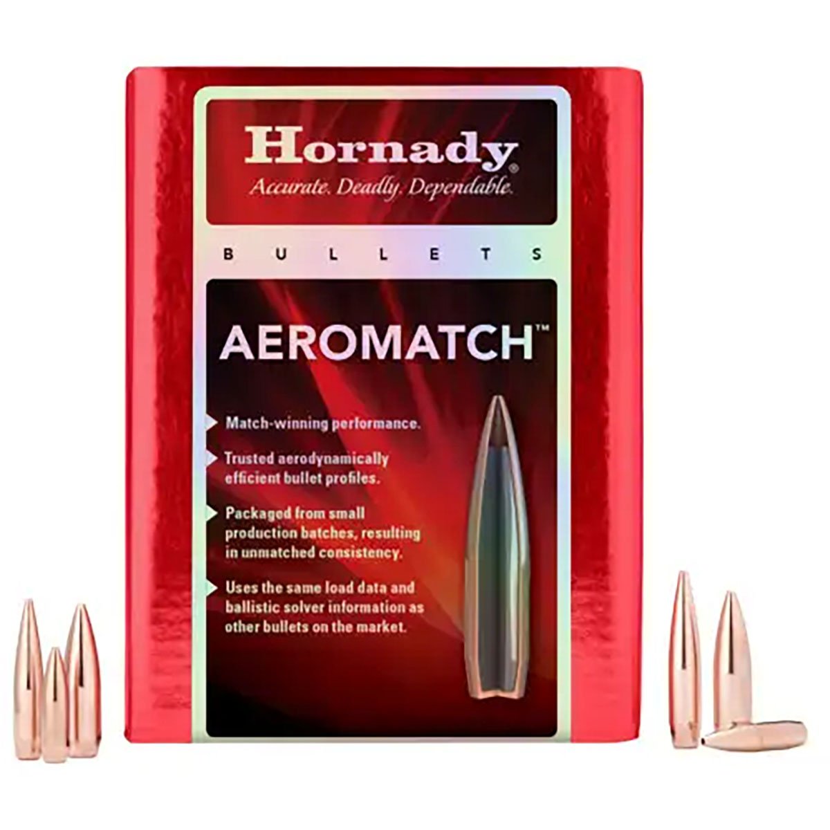 HORNADY AEROMATCH 30 CAL (0.308”) HOLLOW POINT BOAT TAIL RIFLE BULLETS