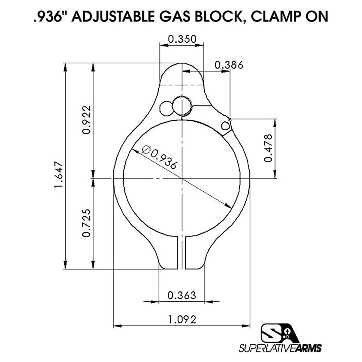 SUPERLATIVE ARMS LLC AR-15 CLAMP ON ADJUSTABLE GAS BLOCK
