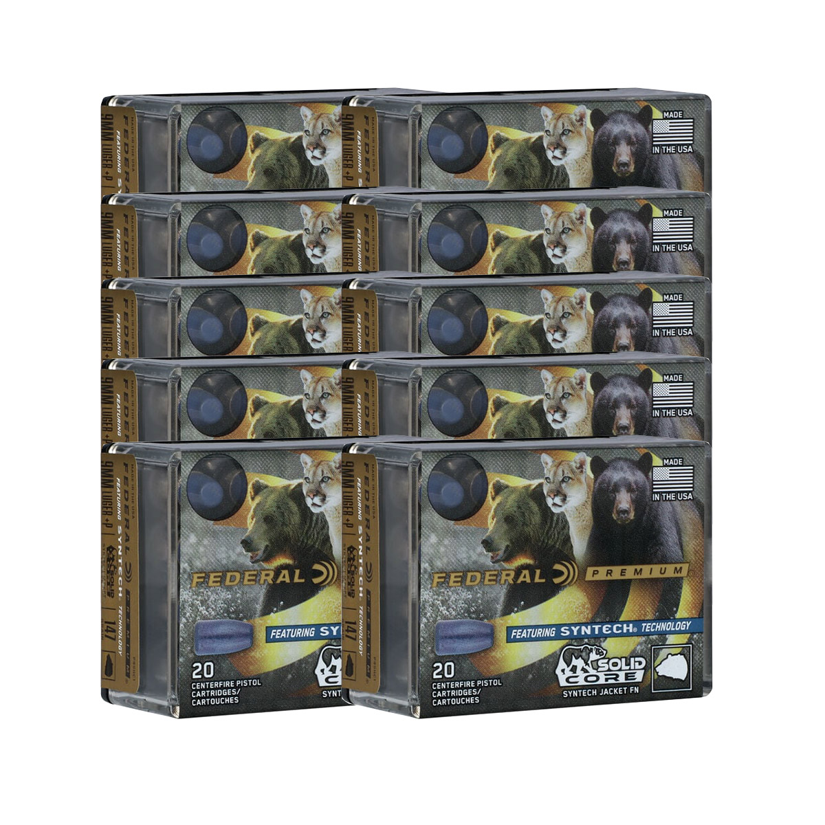 FEDERAL SOLID CORE SYNTECH 9MM LUGER +P HANDGUN AMMO