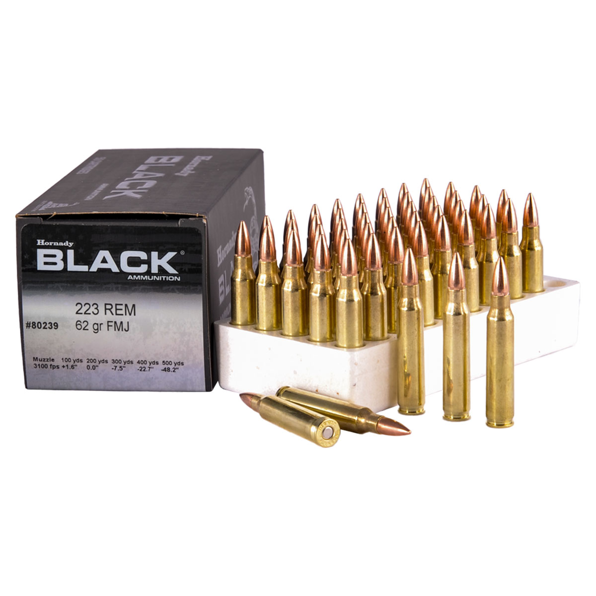 HORNADY Black 223 Remington 62gr FMJ Full Metal Jacket 20/Box SKU ...