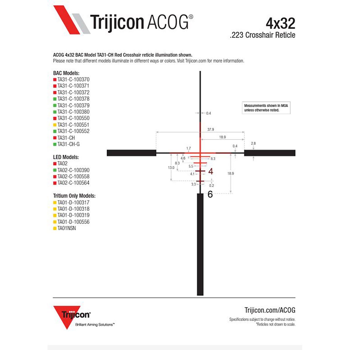 TRIJICON ACOG 223/5.56 BDC 4X32MM FIXED RIFLE SCOPE