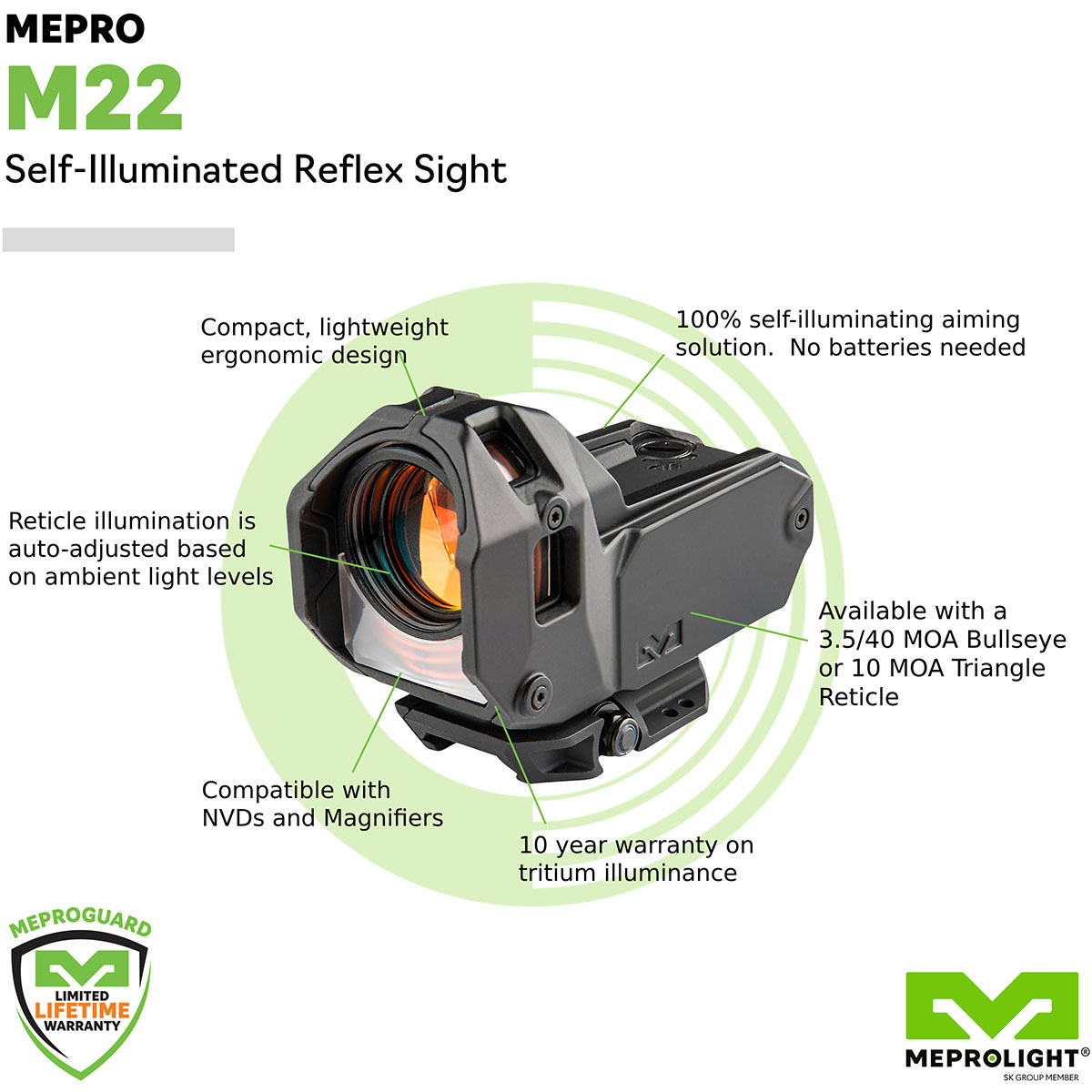 MEPROLIGHT M22 PICATINNY FOOTPRINT SELF-ILLUMINATED REFLEX SIGHT