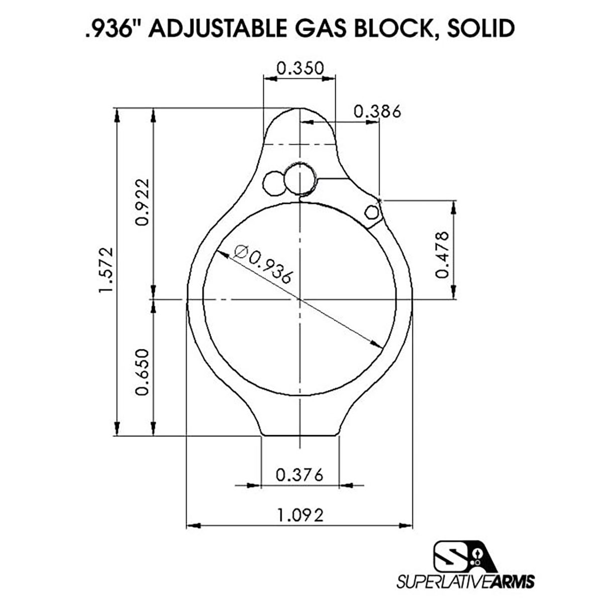 SUPERLATIVE ARMS LLC AR-15 SOLID ADJUSTABLE GAS BLOCK